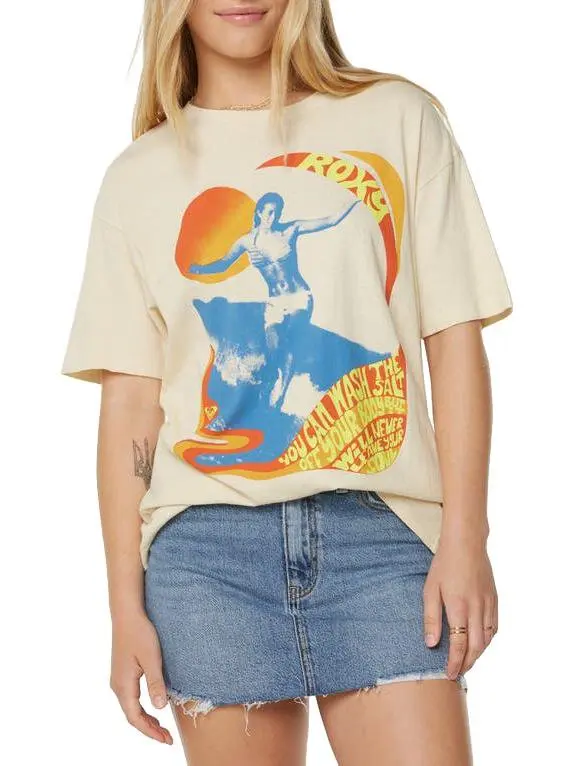 Roxy Oversized Cotton Graphic T-shirt - Egret Salt Soul