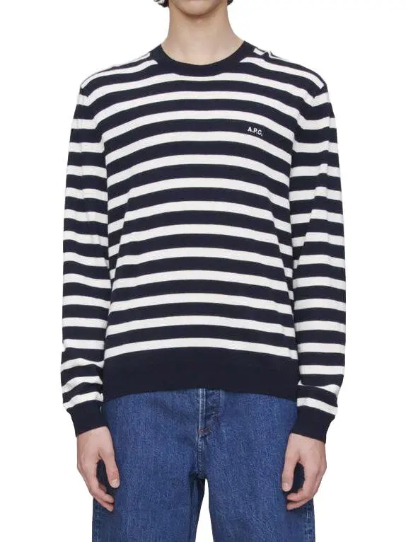 A.p.c. Matthias Stripe Wool Sweater - Dark Navy / Ecru