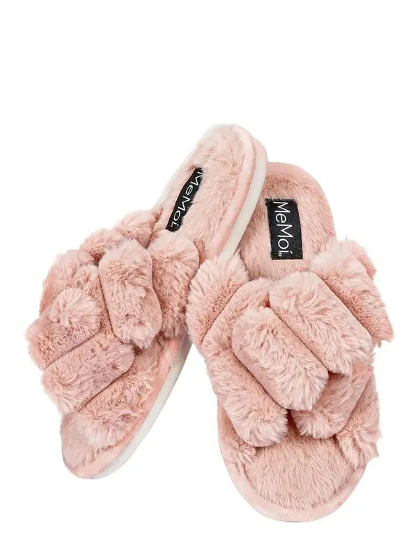 MEMOI Double Cross Plush Slippers - Dusty Rose