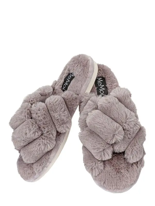 MEMOI Double Cross Plush Slippers - Gray