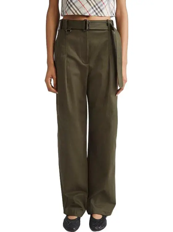 Burberry Cotton Gabardine Belted Pants - Shale