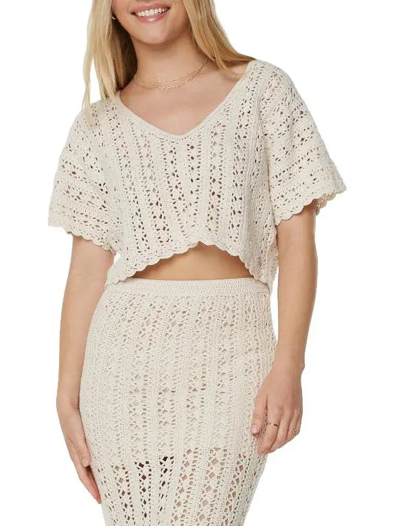Roxy Boxy Crochet Sweater - Parchment Solid