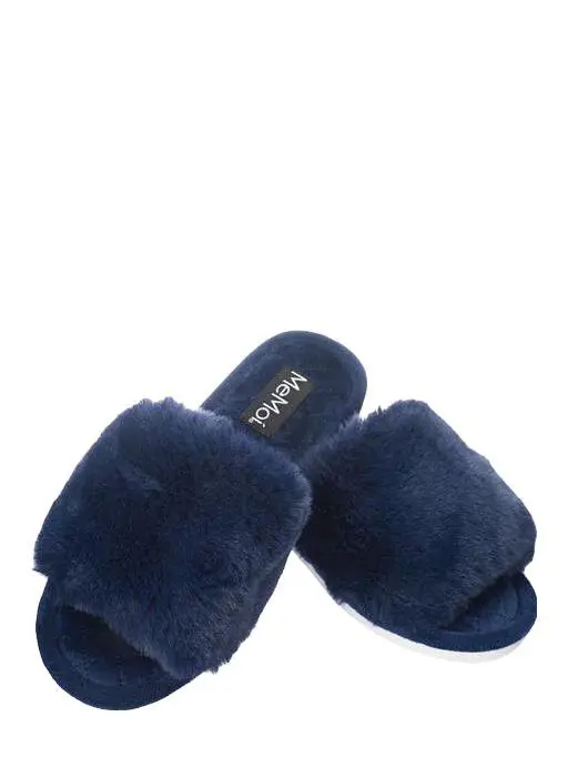 MEMOI Bette Plush Faux Fur Slipper - Navy