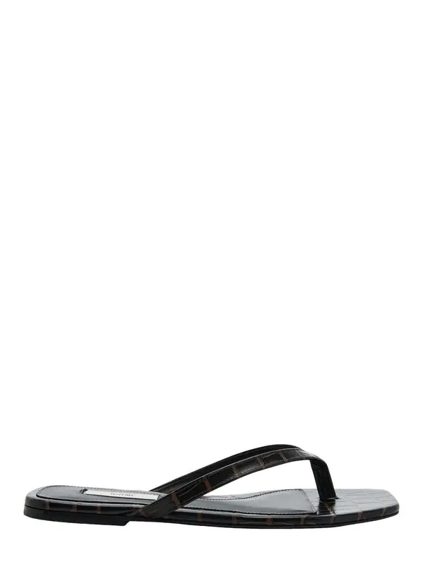 TOTEME Croc-effect Leather Flip Flops - Black