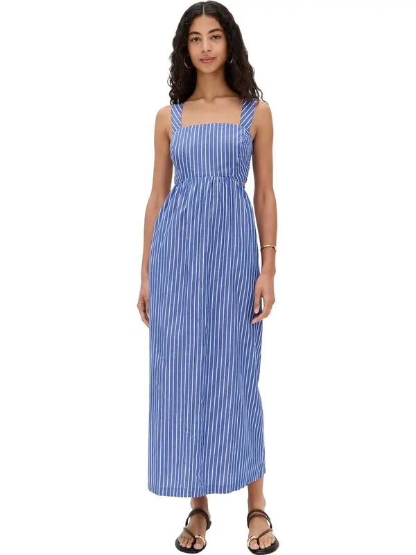 Stateside Poplin Stripe Open Back Midi Dress - Cobalt Stripe