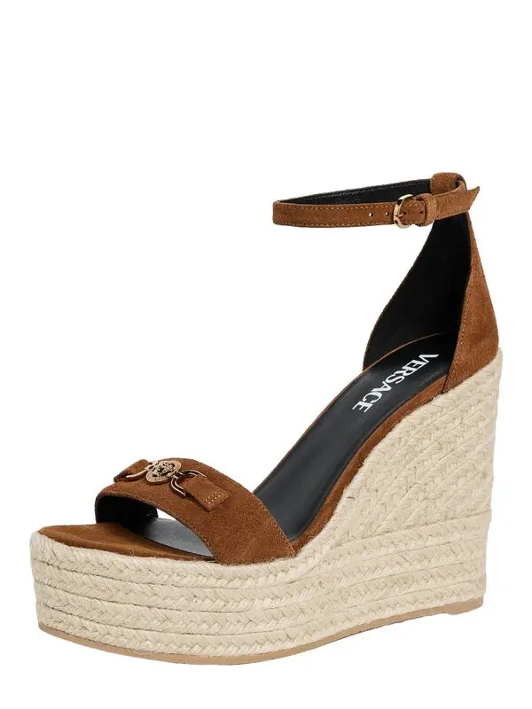 Versace Suede Espadrille Wedges - Spice Brown/versace Gold