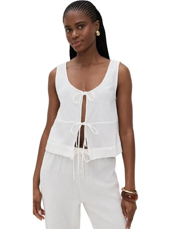 WAYF Ani Tie Front Top - Ivory