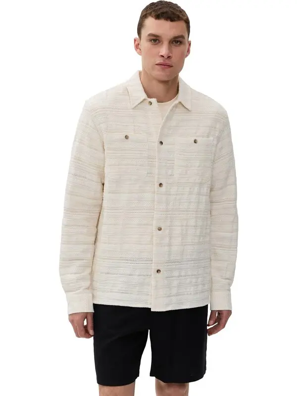 LES DEUX Jonas Structured Stripe Overshirt - Ivory