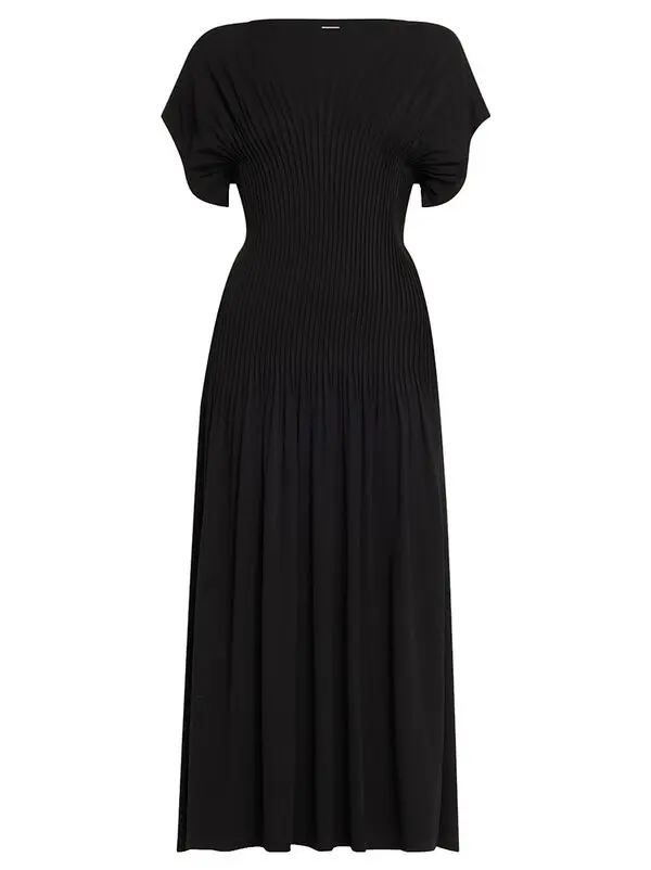 TOTÊME Knife-pleated Jersey Empire Maxi Dress - Black