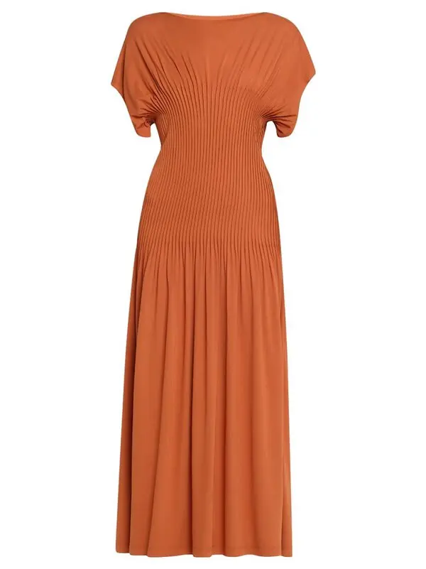 TOTÊME Knife-pleated Jersey Empire Maxi Dress - Rustcopper