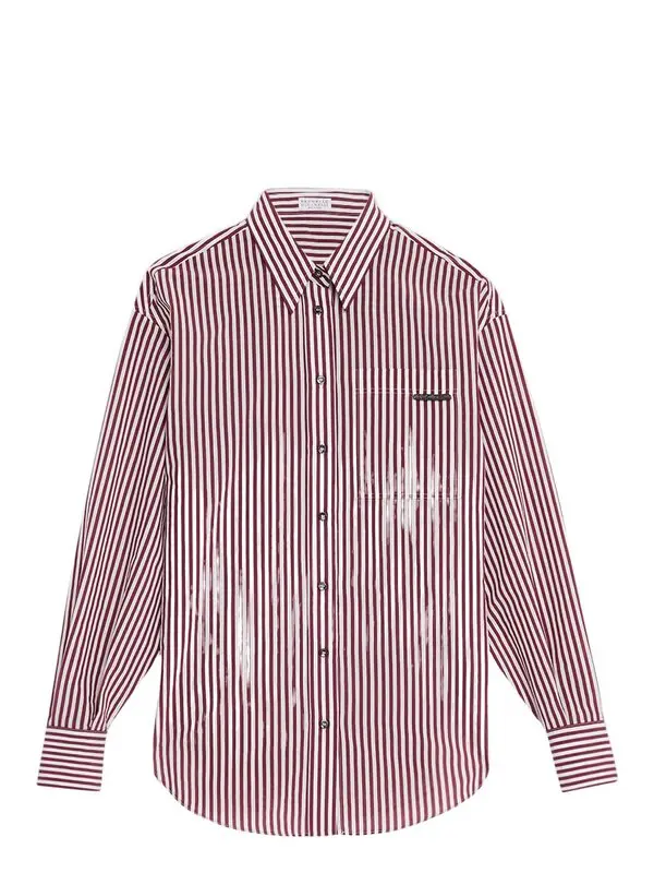 Brunello Cucinelli Stripe Blouse With Monili Pocket - Red