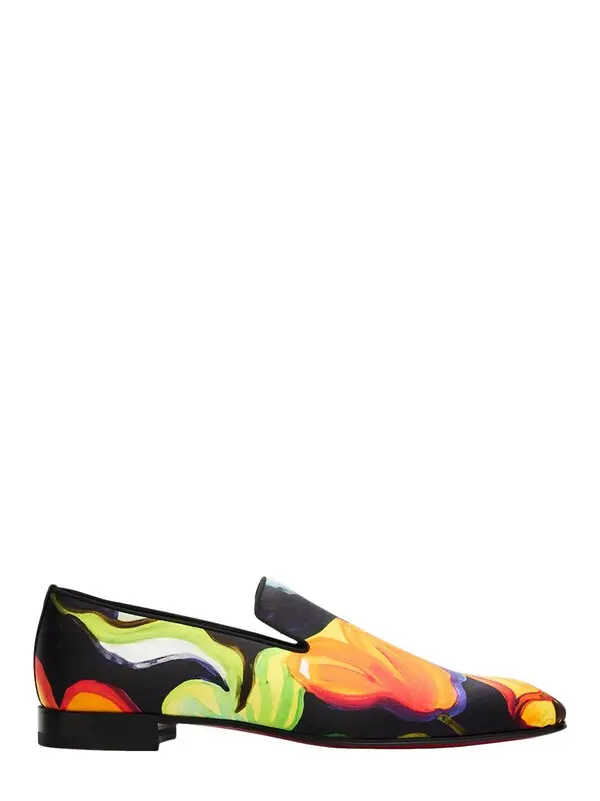 CHRISTIAN LOUBOUTIN Dandelion Floral Loafers - Orange/lime/black