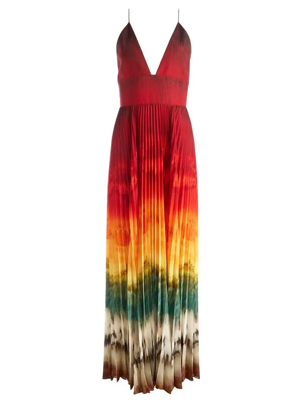 Alice + Olivia Lauren Pleated V-neck Maxi Dress - Crystal Tie Dye