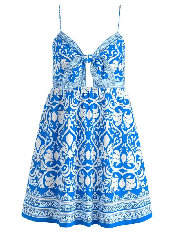 Alice + Olivia Melvina Tie-front Babydoll Dress - Soiree True Blue