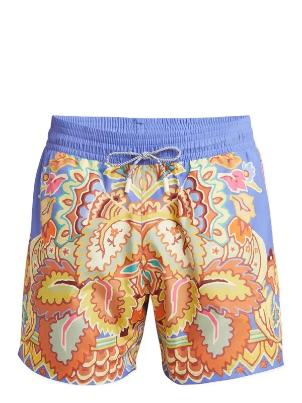Etro Geometric Floral Swim Shorts - Print On Pale Blue B
