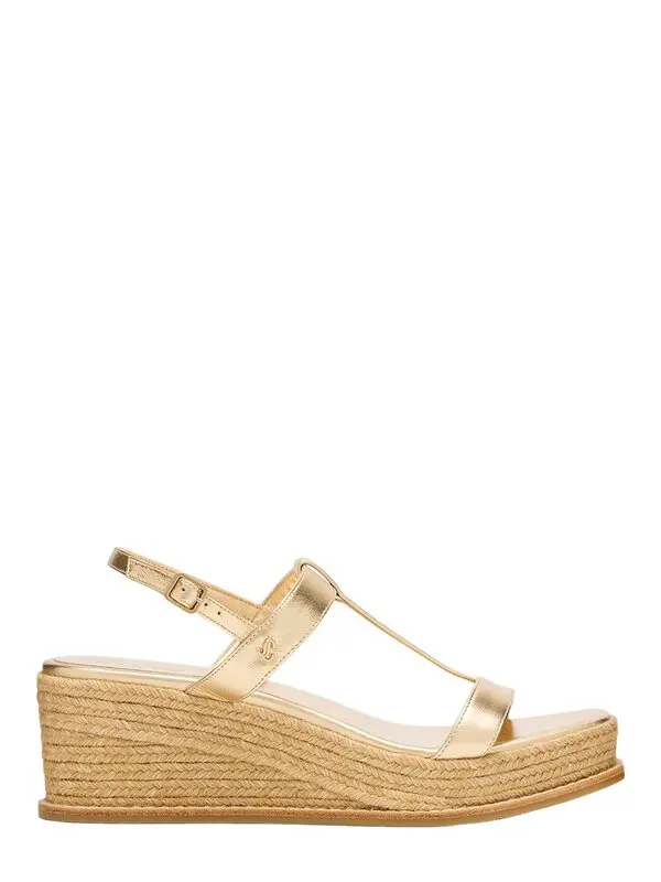 JIMMY CHOO Theia 60 Metallic Leather Wedge Sandals - Gold