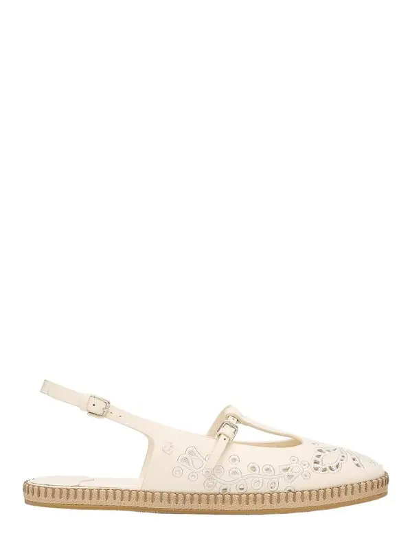 JIMMY CHOO Amiee Embroidered Espadrille Ballerina Flats - Latte
