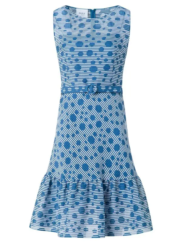 Akris Sleeveless Dot-seersucker Belted Dress - Cream-medium Blue