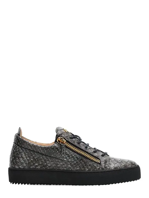 GIUSEPPE ZANOTTI Metallic Croc-print Leather Low-top Sneakers - Fumo