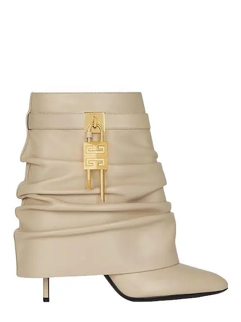 Givenchy Shark Lock Stiletto Leather Ankle Boots - Beige