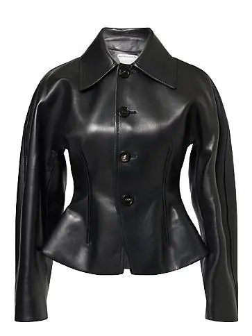 Bottega Veneta Cinch-waist Short Leather Jacket - Black