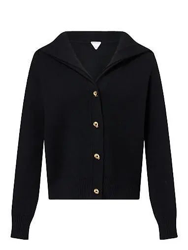 Bottega Veneta Hooded Compact Wool Knitted Cardigan - Black