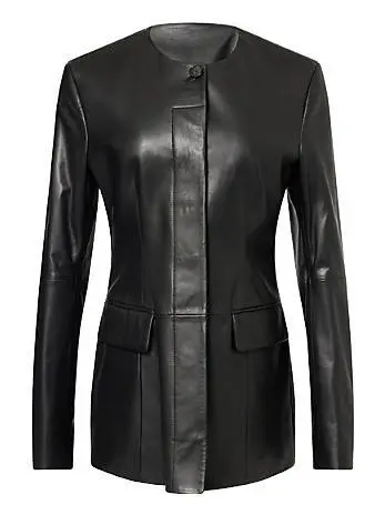 TOTEME Collarless Long Leather Jacket - Black