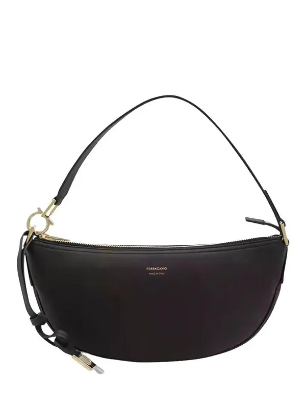 FERRAGAMO Small Oval Leather Shoulder Bag - Black