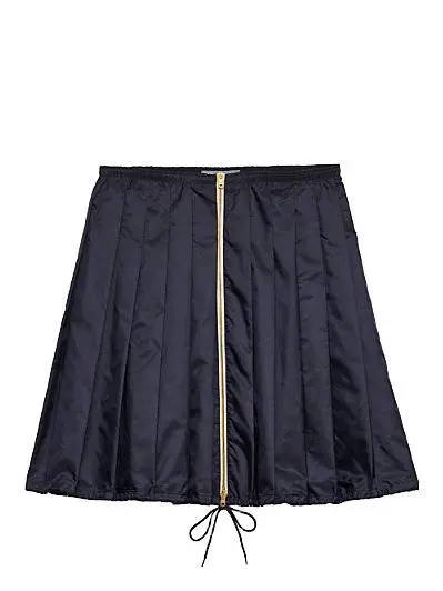 Prada Re-nylon Zip-up Pleated Woven Mini Skirt - Blue