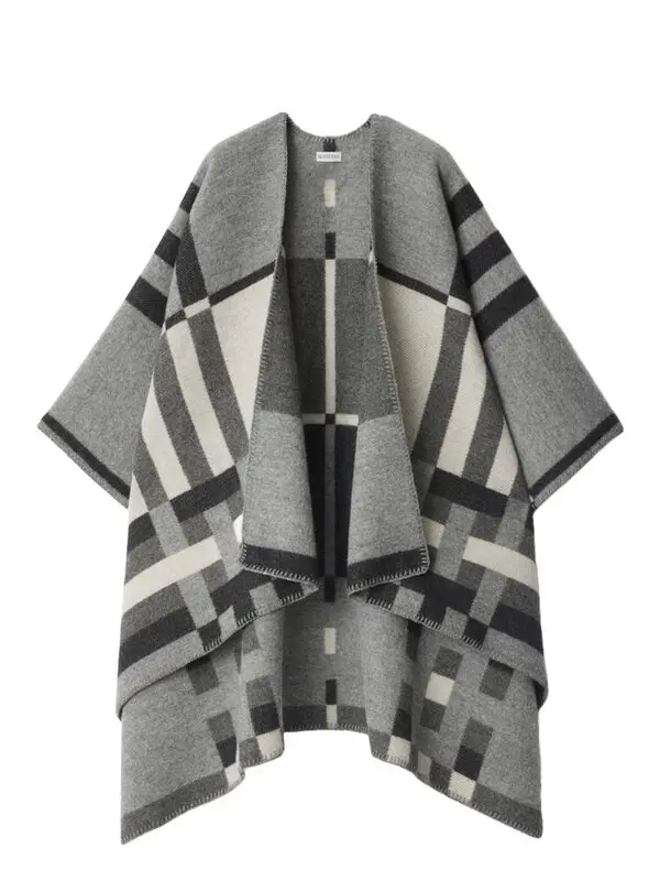 Burberry Colour-block Check Wool Cape - Chalk