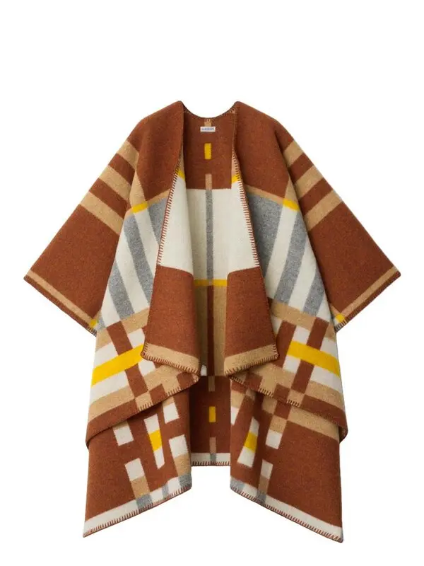 Burberry Colour-block Check Wool Cape - Cob