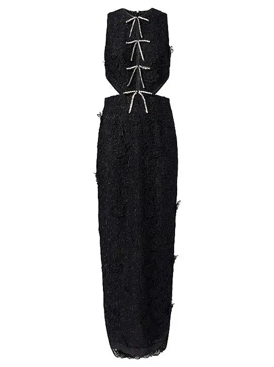 Huishan Zhang Saffi Cut-out Embellished Lace Gown - Black
