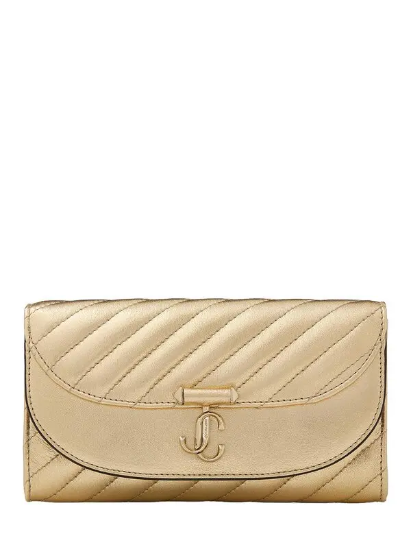 JIMMY CHOO Curve Wallet With Chain Shiny Gold Quilted Metallic Leather Clutch - Gold/shiny Gold