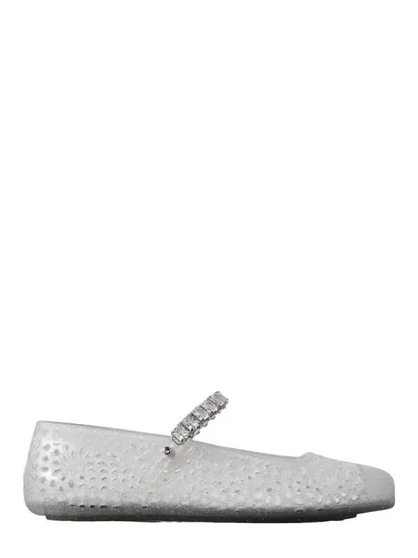JIMMY CHOO Crystal-embellished Glittered Tpu Ballet Flats - Neutrals