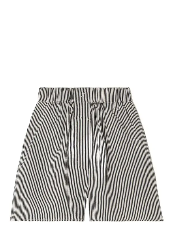 THE FRANKIE SHOP Lui Embroidered Striped Woven Shorts - Black