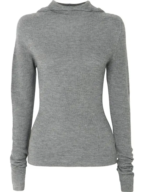 THE FRANKIE SHOP Danae Hooded Ribbed-knit Top - Gray