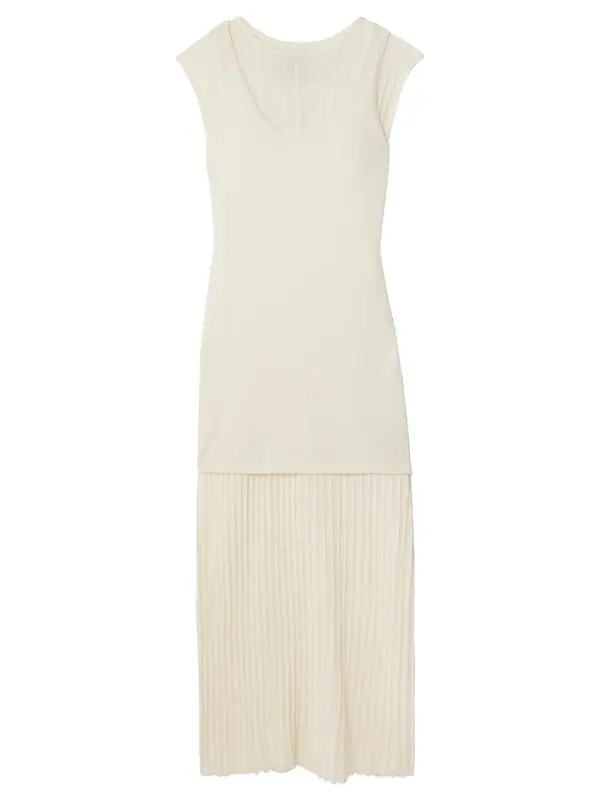 Loulou De Saison Ada Layered Ribbed Cotton-blend Midi Dress - Neutrals