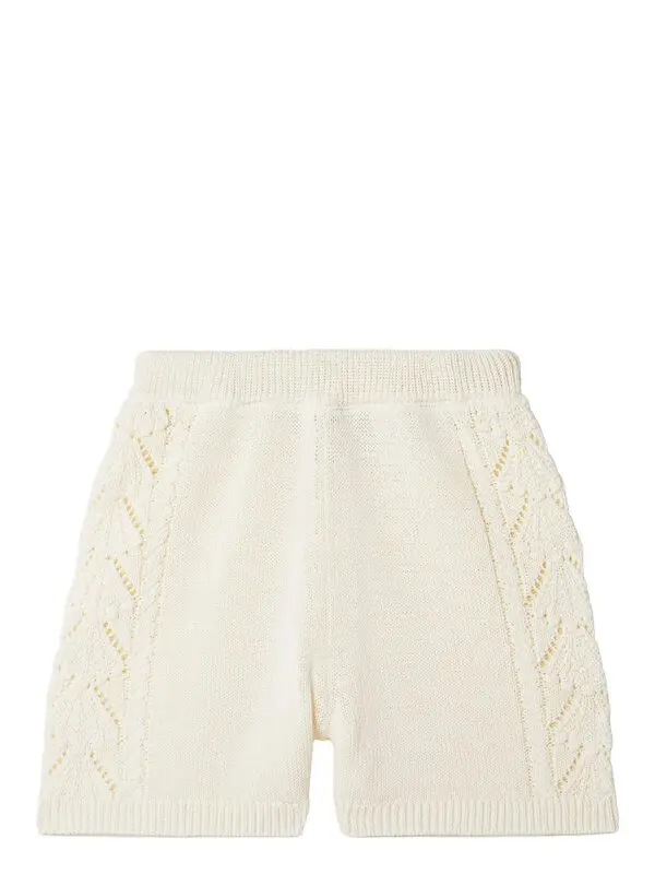 Loulou De Saison Andel Cable And Pointelle-knit Cotton Shorts - Neutrals