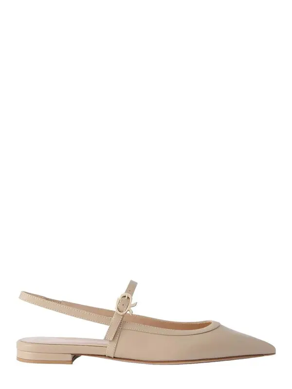 GIANVITO ROSSI Leather Point-toe Mary Jane Slingback Flats - Neutrals