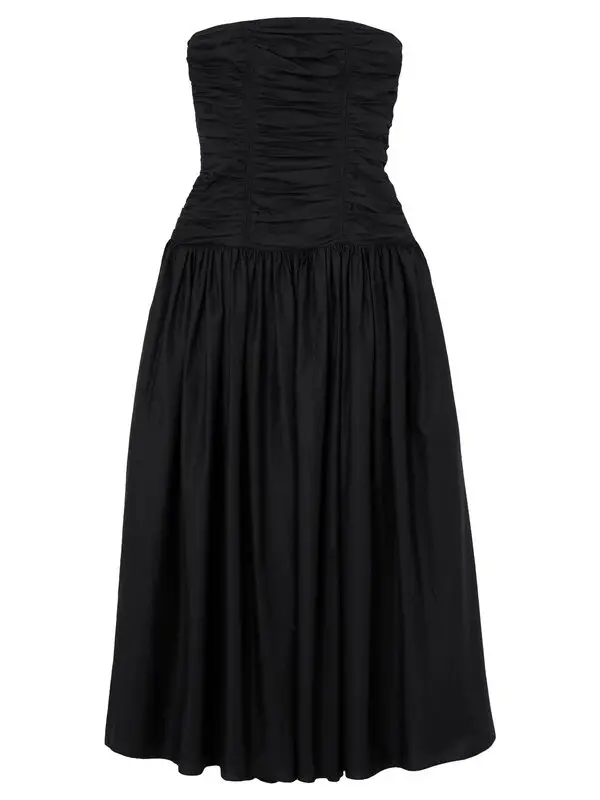 Matteau Strapless Ruched Organic Cotton-poplin Midi Dress - Black