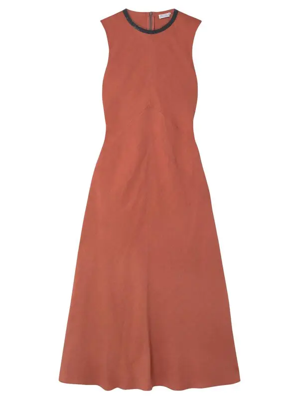 Brunello Cucinelli Bead-embellished Twill Midi Dress - Orange