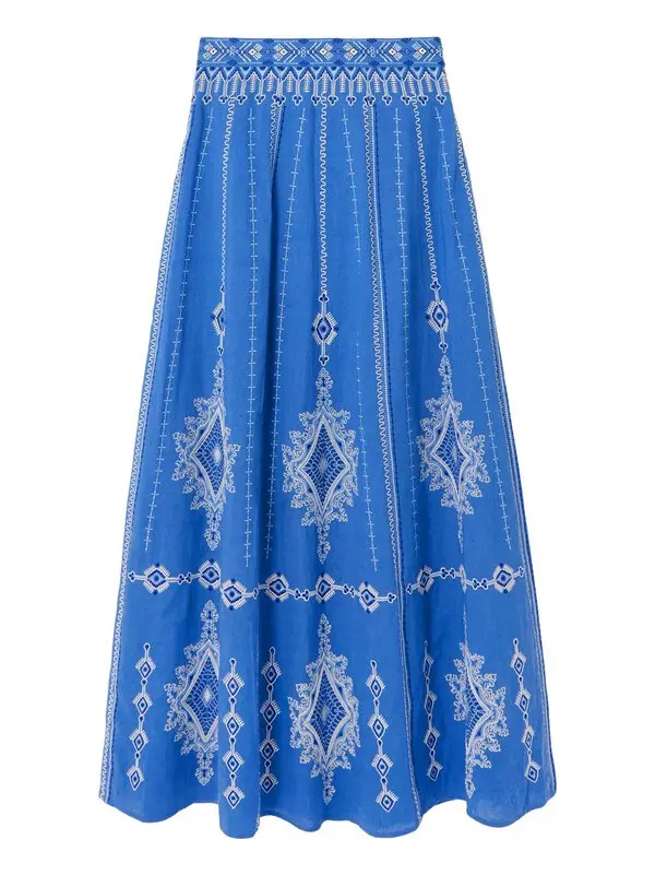 EMPORIO SIRENUSE Camille Astragal Embroidered Maxi Skirt - Blue