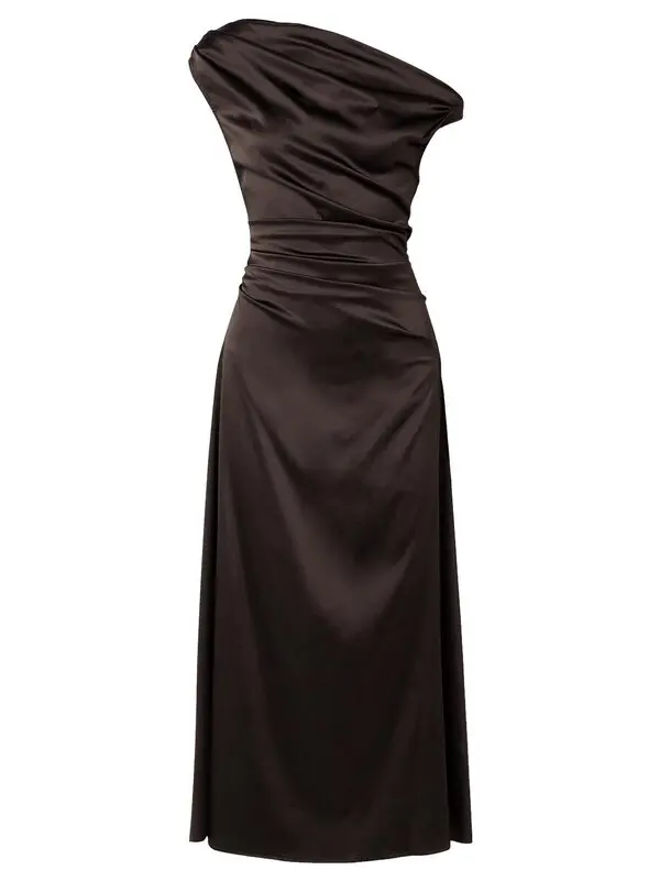 Staud Phare Draped Silk-blend Midi Dress - Brown