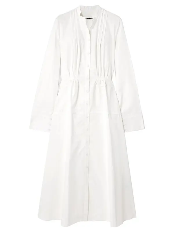 JIL SANDER Pintucked Cotton-poplin Maxi Shirt Dress - Neutrals
