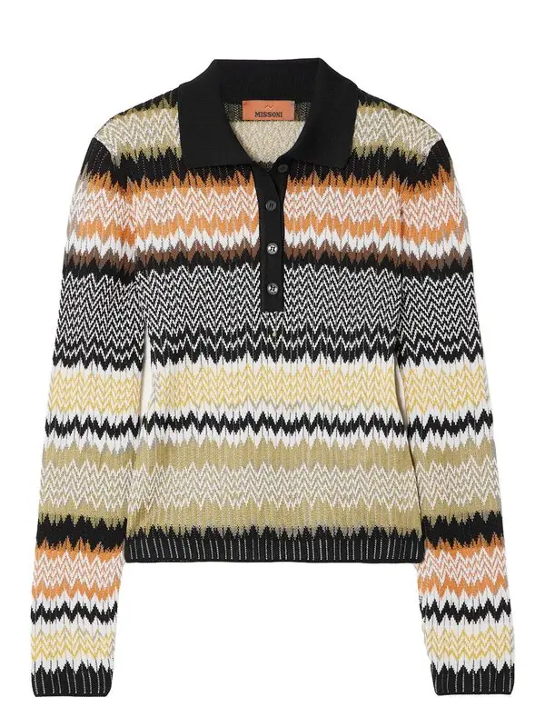 Missoni Striped Crochet-knit Polo Shirt - Black
