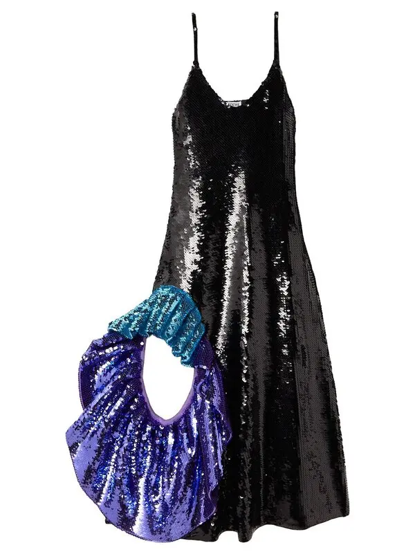 Loewe Ruffled Sequined Wool Midi Dress - Black