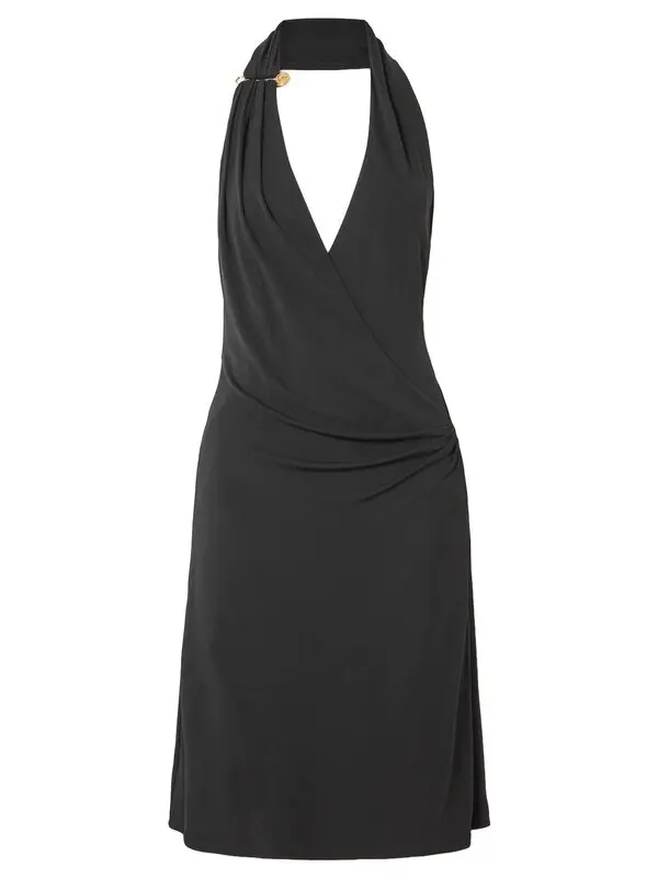 Versace Embellished Draped Halterneck Dress - Black