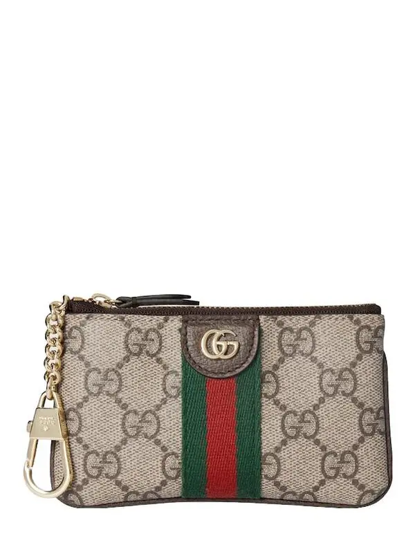 Gucci Ophidia Zip Key Pouch Gg Canvas - Beige