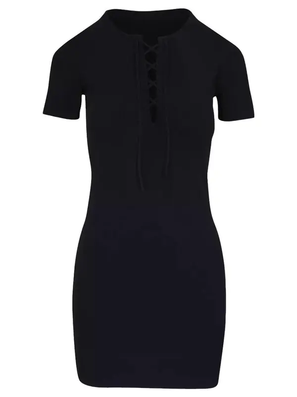 NILI LOTAN Palma Lace-up Short-sleeve Dress - Black