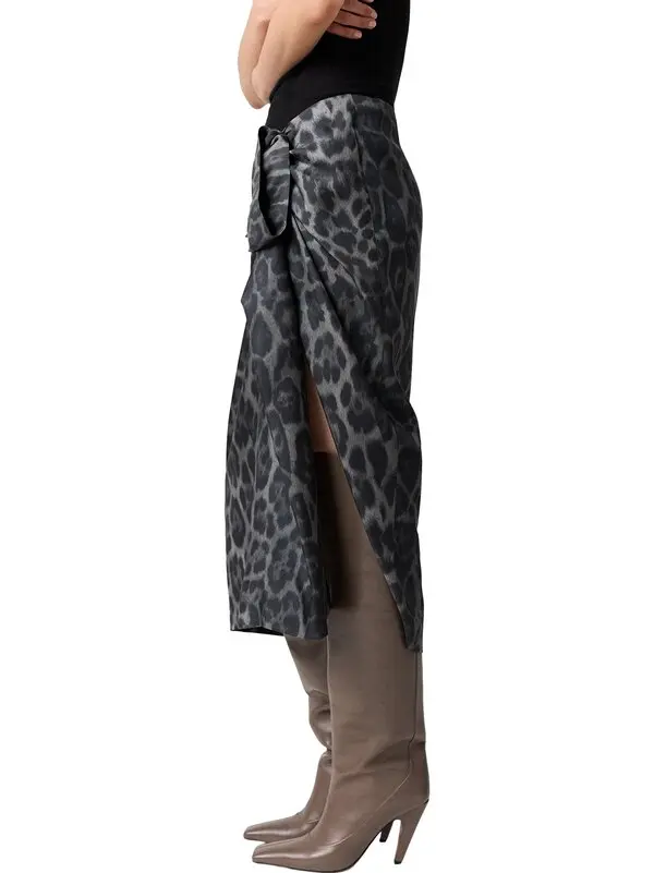 Stella McCartney Knotted Asymmetric Leopard Midi Skirt - Ash Gray